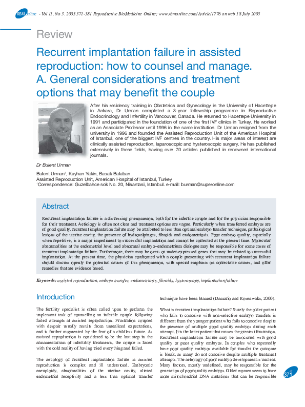 (PDF) Recurrent implantation failure in assisted reproduction: how to ...