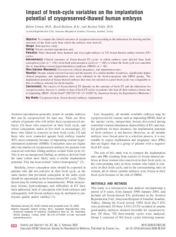 (PDF) Impact of fresh-cycle variables on the implantation potential of ...