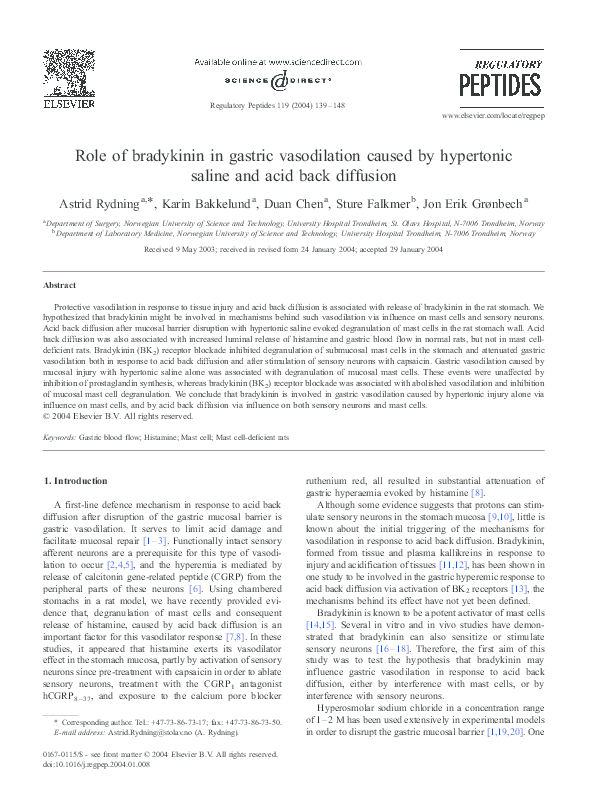 (PDF) Role of bradykinin in gastric vasodilation caused by hypertonic ...