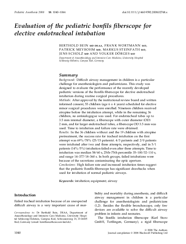 (PDF) Evaluation of the pediatric bonfils fiberscope for elective ...