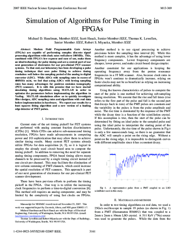Pdf Simulation Of Algorithms For Pulse Timing In Fpgas