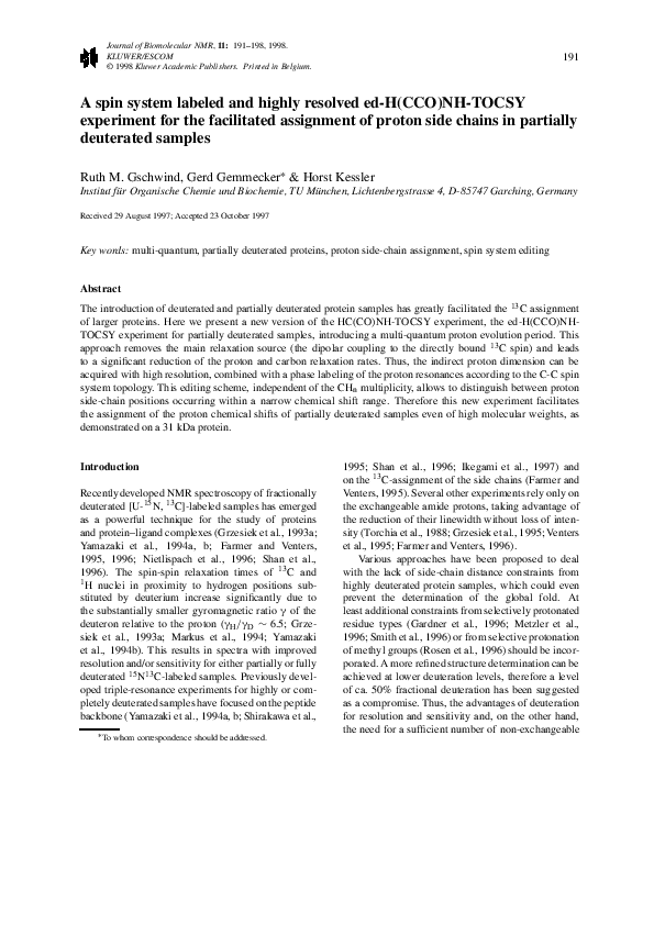 (PDF) A Spin System Labeled and Highly Resolved ed-H(CCO)NH-TOCSY ...