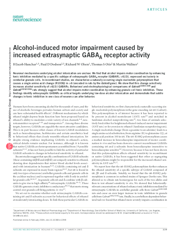 (PDF) Alcohol-induced motor impairment caused by increased ...