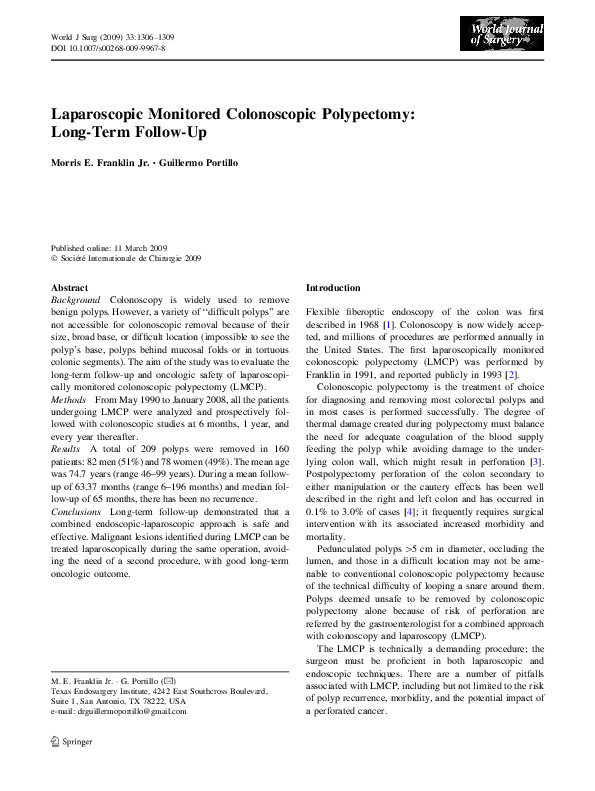 (PDF) Laparoscopic-monitored colonoscopic polypectomy: a multimodality ...