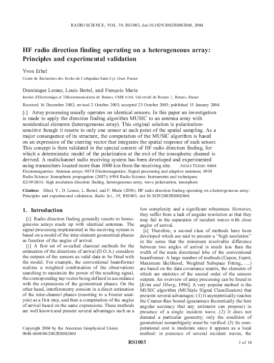 (PDF) HF radio direction finding operating on a heterogeneous array ...