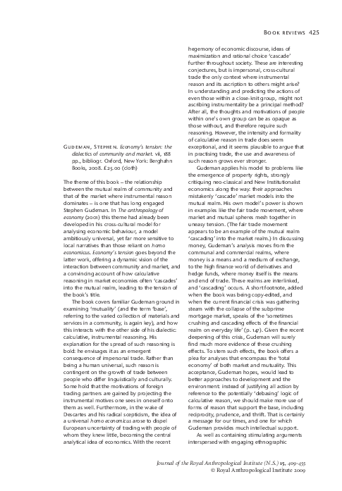 (PDF) Economy's tension: the dialectics of community and market - By ...