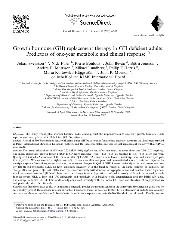 (PDF) Growth hormone (GH) replacement therapy in GH deficient adults ...