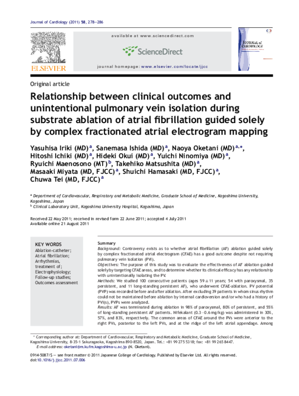 (PDF) Relationship between clinical outcomes and unintentional pulmonary vein isolation during ...