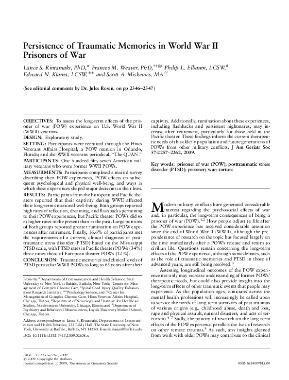 (PDF) An Historical Analysis Of The Psychological Trauma Suffered By ...