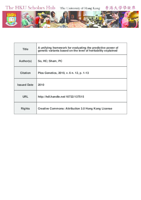 (PDF) A Unifying Framework for Evaluating the Predictive Power of Genetic Variants Based on the ...