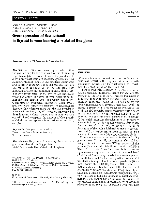 (PDF) Overexpression of Gs? subunit in thyroid tumors bearing a mutated ...