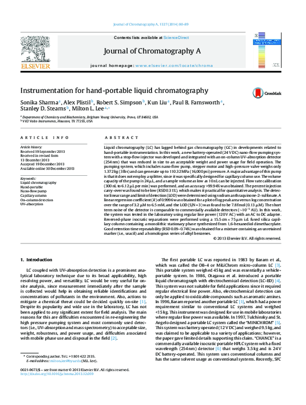 (PDF) Instrumentation for hand-portable liquid chromatography