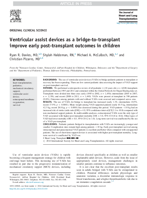 (PDF) Biventricular Assist Devices as a Bridge to Heart Transplantation ...