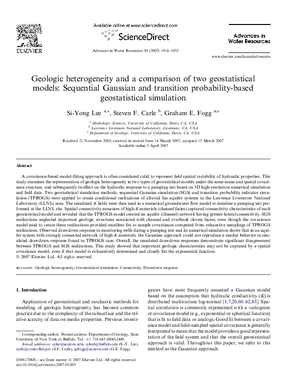 Pdf Geologic Heterogeneity And A Comparison Of Two Geostatistical Models Sequential Gaussian