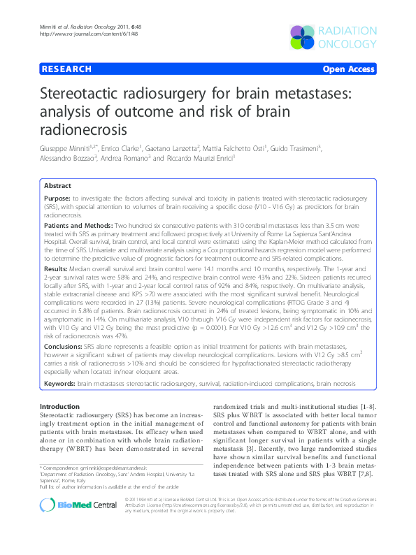 (PDF) Stereotactic Radiosurgery for Brain Metastasis from Melanoma