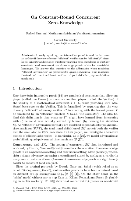 (PDF) On Constant-Round Concurrent Zero-Knowledge