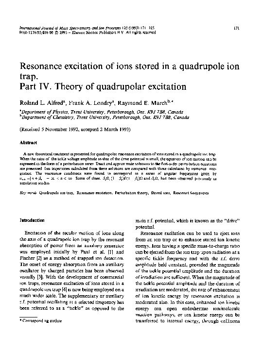 (PDF) Resonance excitation of ions stored in a quadrupole ion trap. Part 1. A simulation study