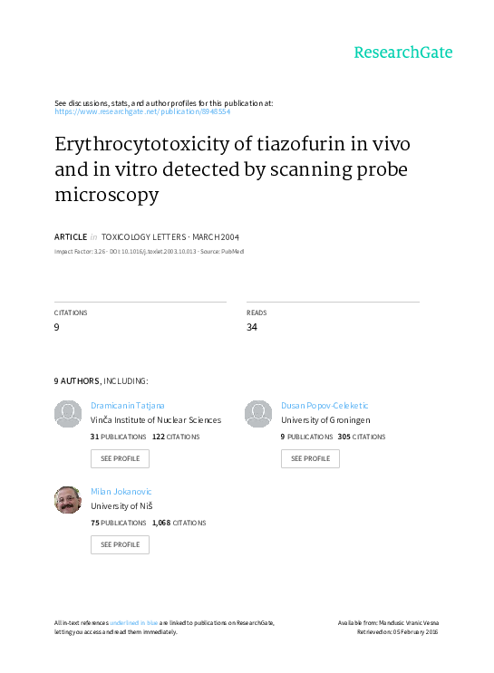 (PDF) Erythrocytotoxicity of tiazofurin in vivo and in vitro detected ...