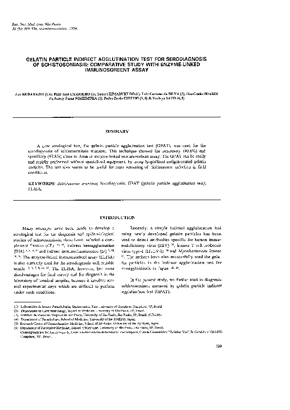 Pdf Gelatin Particle Indirect Agglutination Test For Mass Examination For Strongyloidiasis