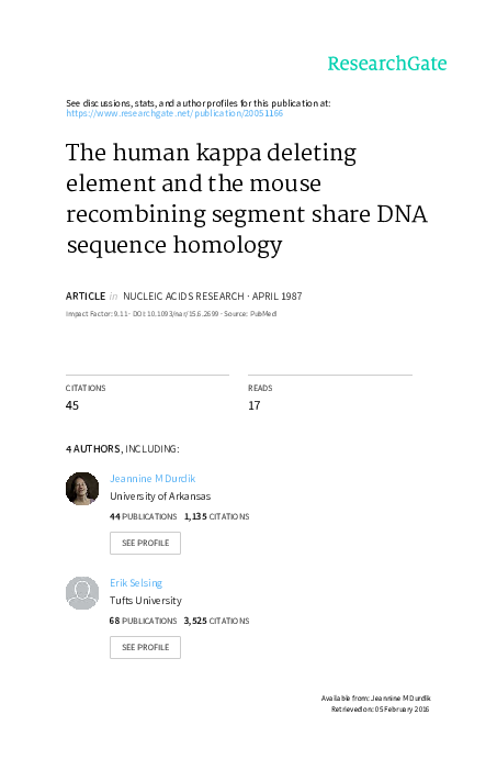 (PDF) The human kappa deleting element and the mouse recombining ...
