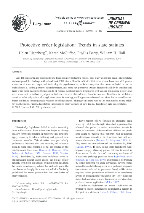 (PDF) Protective order legislation: Trends in state statutes