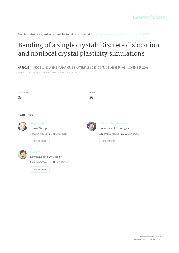 (PDF) Bending of a single crystal: discrete dislocation and nonlocal ...