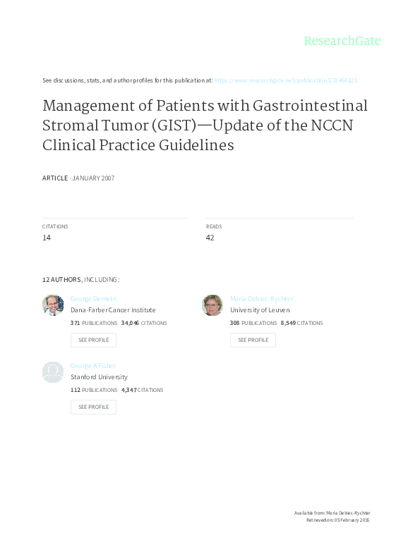 (PDF) Management of Patients with Gastrointestinal Stromal Tumor (GIST ...