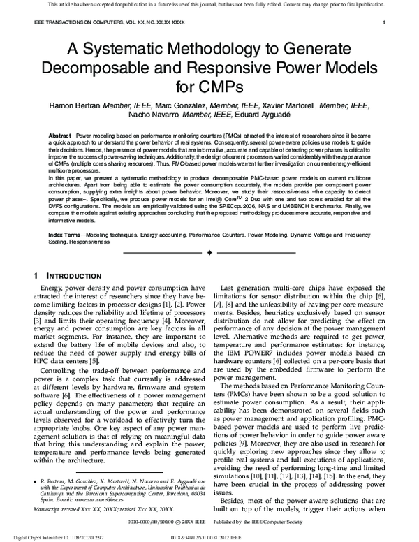 (PDF) A Systematic Methodology to Generate Decomposable and Responsive Power Models for CMPs