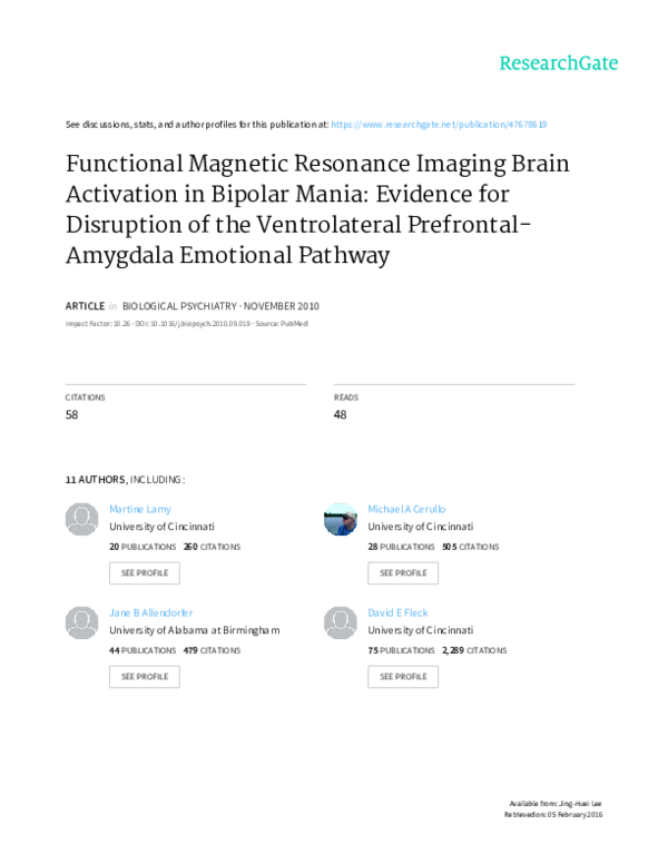 (PDF) Functional Magnetic Resonance Imaging Brain Activation in Bipolar ...