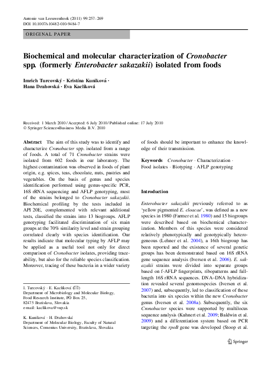 (PDF) Biochemical and molecular characterization of Cronobacter spp ...