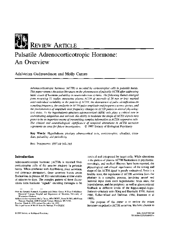 (PDF) Pulsatile adrenocorticotropic hormone: An overview