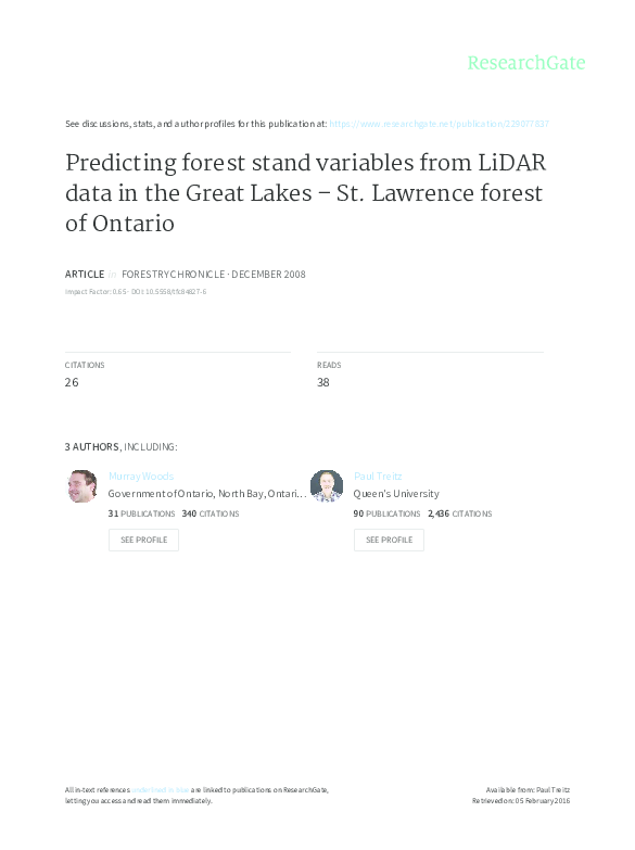 (PDF) Predicting forest stand variables from LiDAR data in the Great Lakes St. Lawrence forest ...