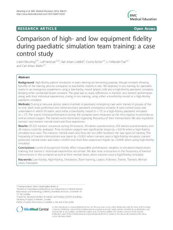 (PDF) Comparison of high- and low equipment fidelity during paediatric ...