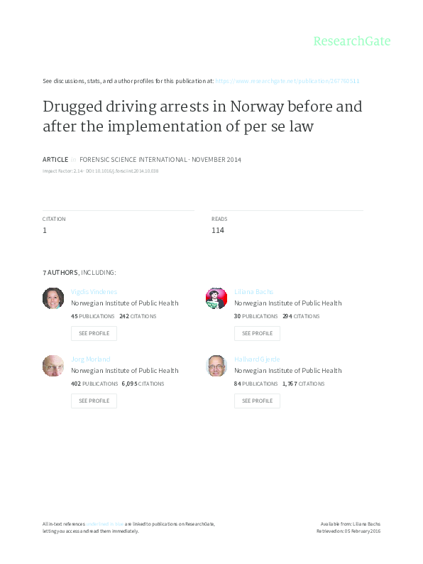 (PDF) Drugged driving arrests in Norway before and after the implementation of per se law