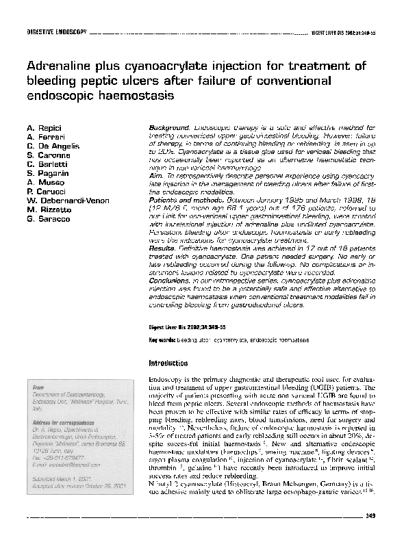 (PDF) Adrenaline plus cyanoacrylate injection for treatment of bleeding ...