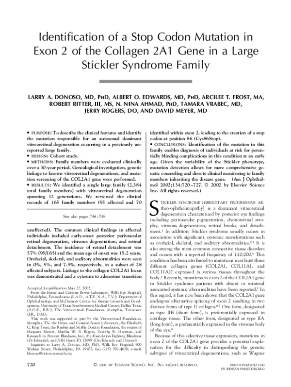(PDF) Identification of a stop codon mutation in exon 2 of the collagen ...