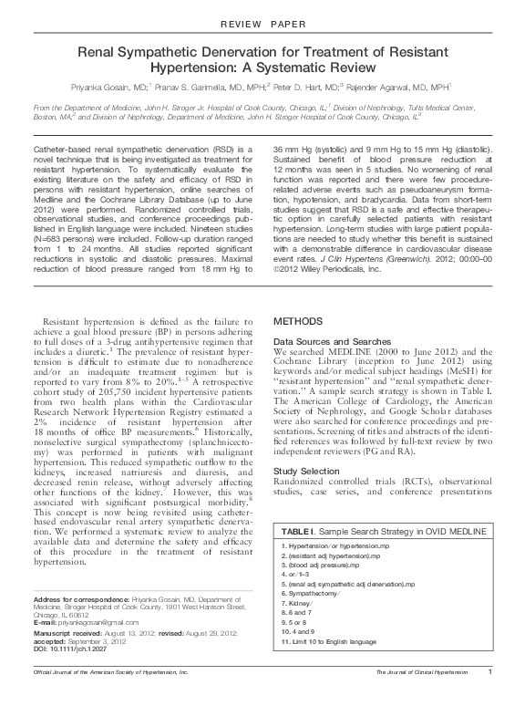 (PDF) Renal Sympathetic Denervation for the Treatment of Refractory Hypertension