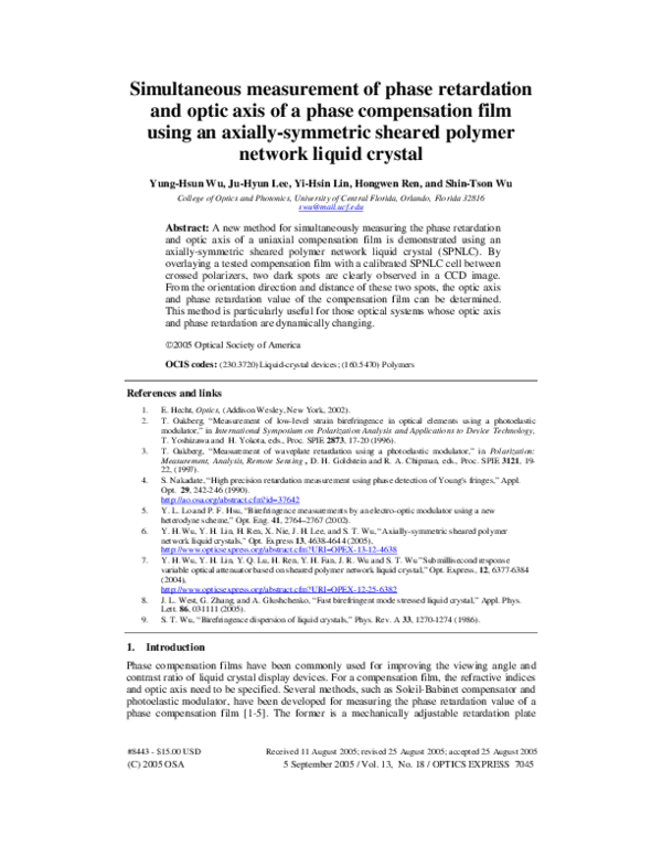 (PDF) Measuring Phase Retardation and Axis of Compensation Film
