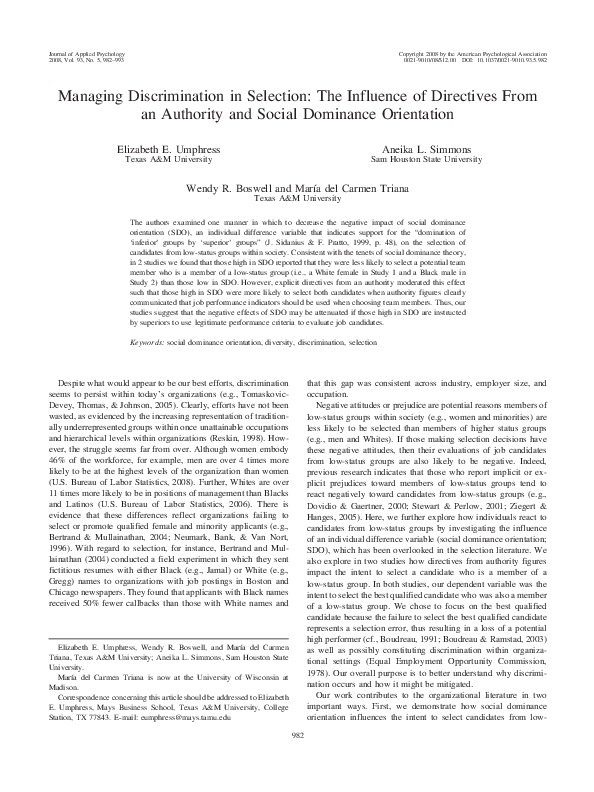 (PDF) Managing discrimination in selection: The influence of directives ...