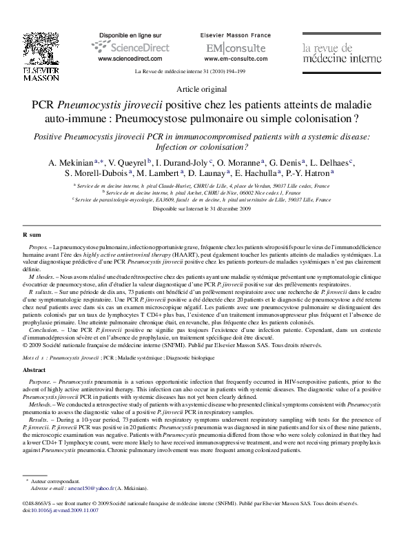 (PDF) [Positive Pneumocystis jirovecii PCR in immunocompromised ...