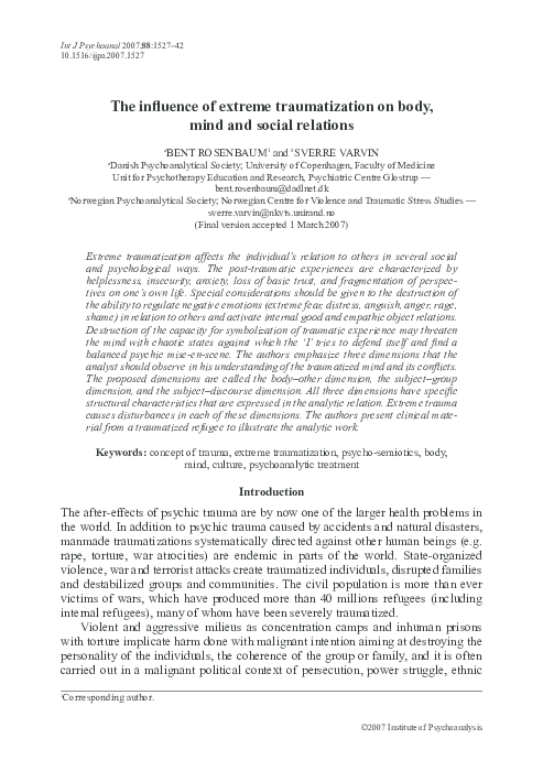 (PDF) The influence of extreme traumatization on body, mind and social ...