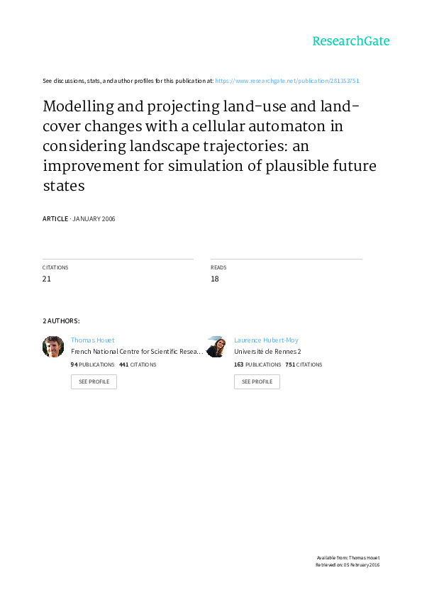 (PDF) MODELLING AND PROJECTING LAND-USE AND LAND-COVER CHANGES WITH A ...