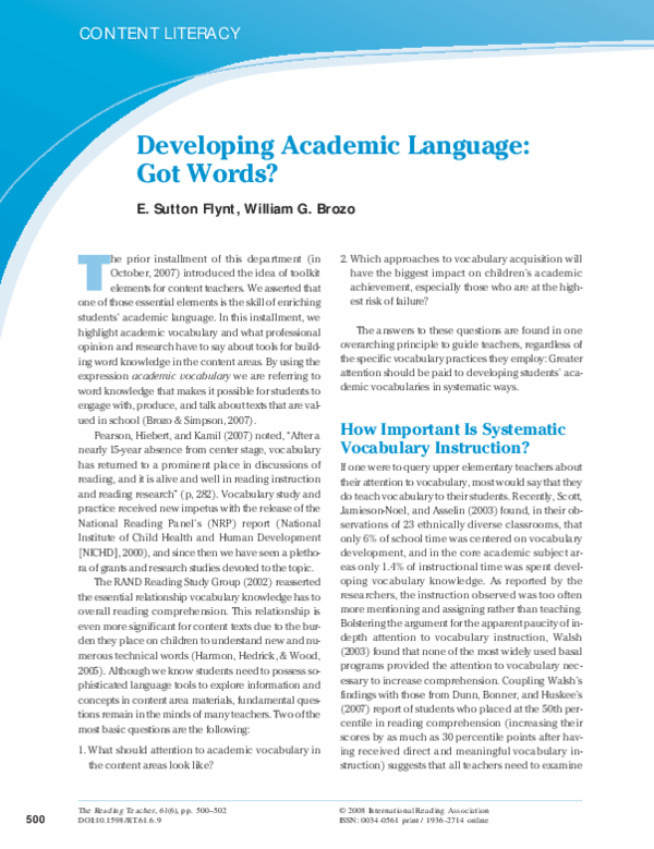 (PDF) Developing Academic Language: Got Words?