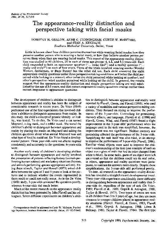 (PDF) The appearance-reality distinction and perspective taking with ...