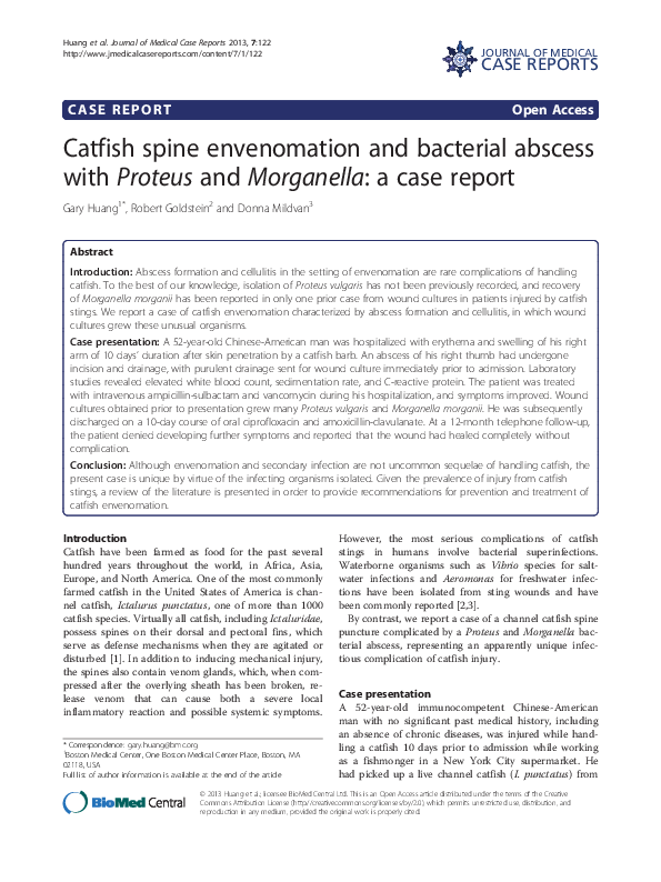 (PDF) Catfish spine envenomation and bacterial abscess with Proteus and ...