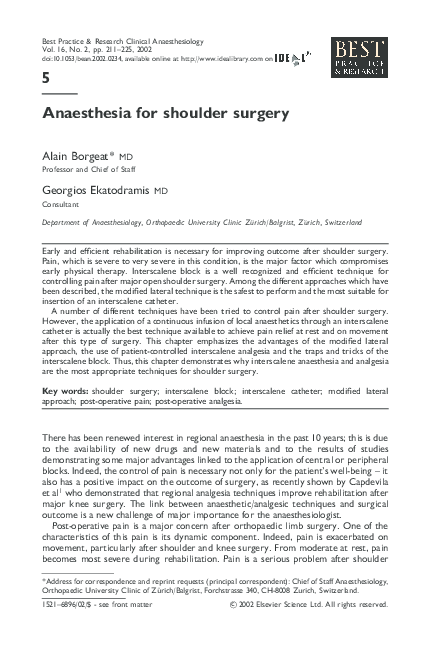 (PDF) Anaesthesia for shoulder surgery