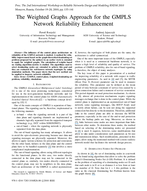 (PDF) The weighted graphs approach for the GMPLS network reliability ...