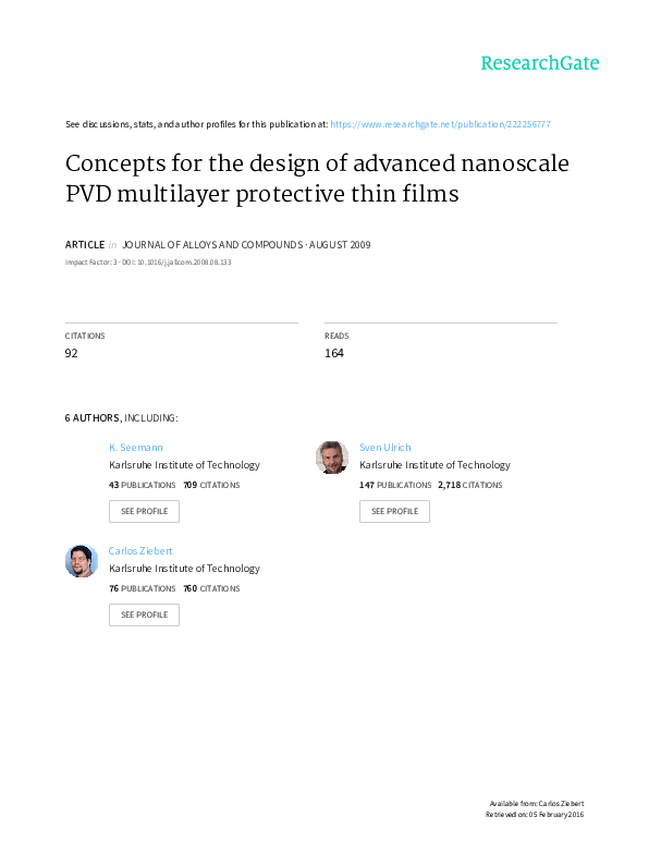 (PDF) Concepts for the design of advanced nanoscale PVD multilayer protective thin films