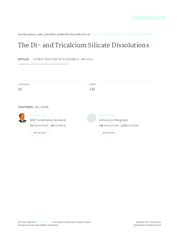(PDF) The di- and tricalcium silicate dissolutions
