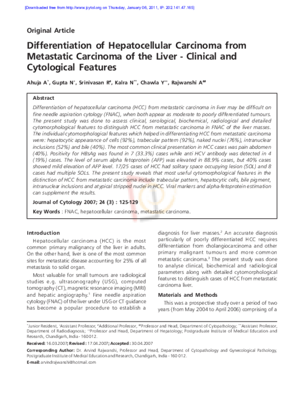 (PDF) Differentiation of hepatocellular carcinomas from other solid ...